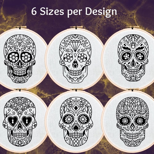 Sugar Skull Diy Hand Embroidery Pattern 6 Designs 6 Sizes - Etsy