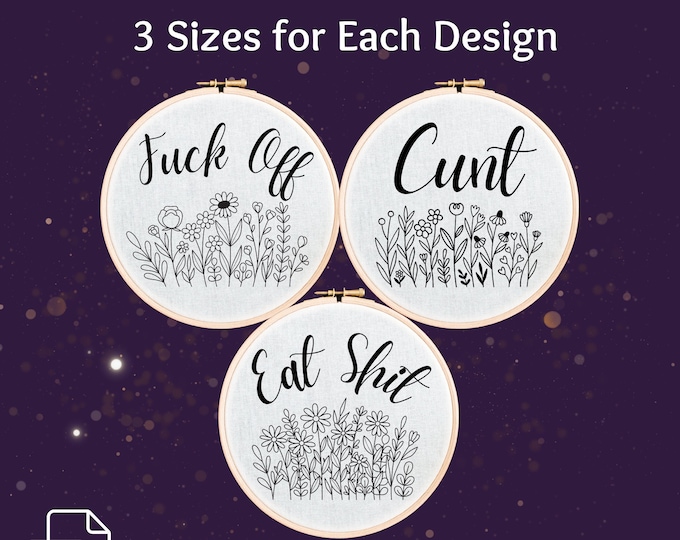 Floral Curses Hand Embroidery Pattern 3 Designs 3 Sizes Subversive ...