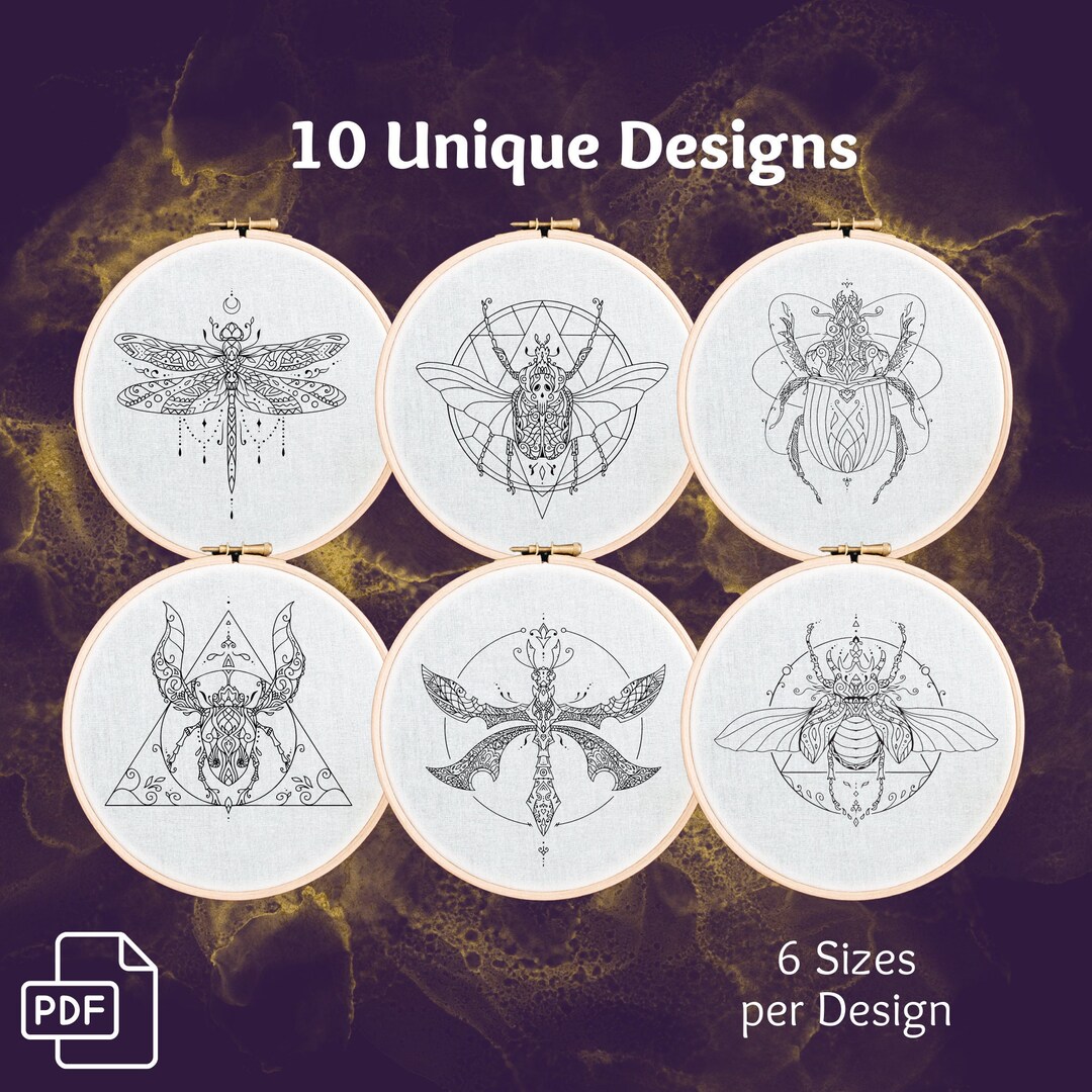 Insect Hand Embroidery Patterns - 10 Designs in 6 Sizes - DIY Moth ...