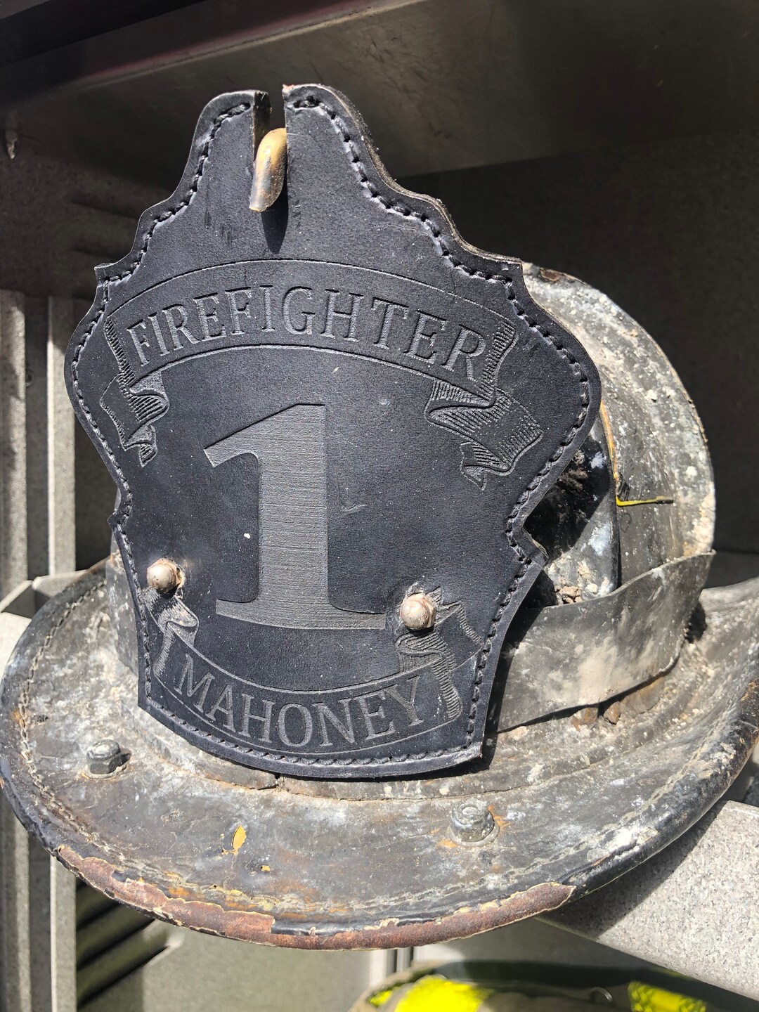 Firefighter Helmet Shield - Custom Leather Fireman Shield ...