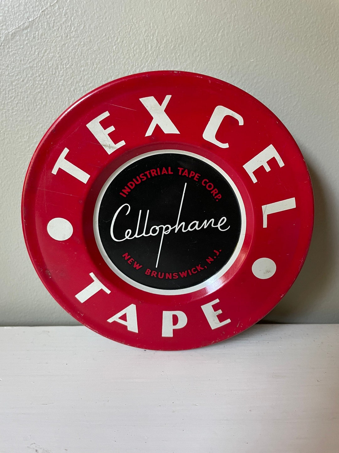 Vintage Texcel Tape Round Tin. Cellophane Tape Tin, Industrial Tape ...