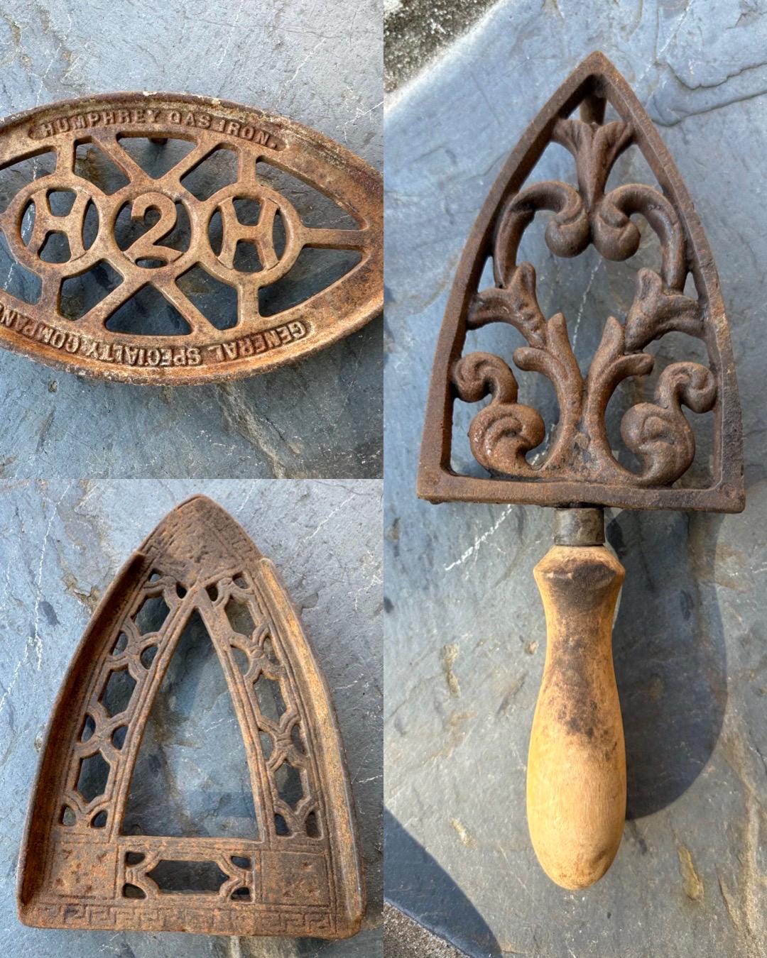 Antique Cast Iron Sad Iron Holders. Choose From Scroll Design With Wood ...
