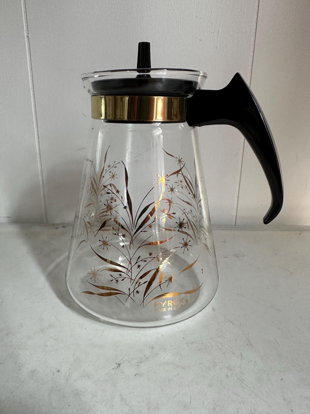 Vintage Pyrex Glass Coffee Carafe With Gold Wheat Stencil Design - Mid ...