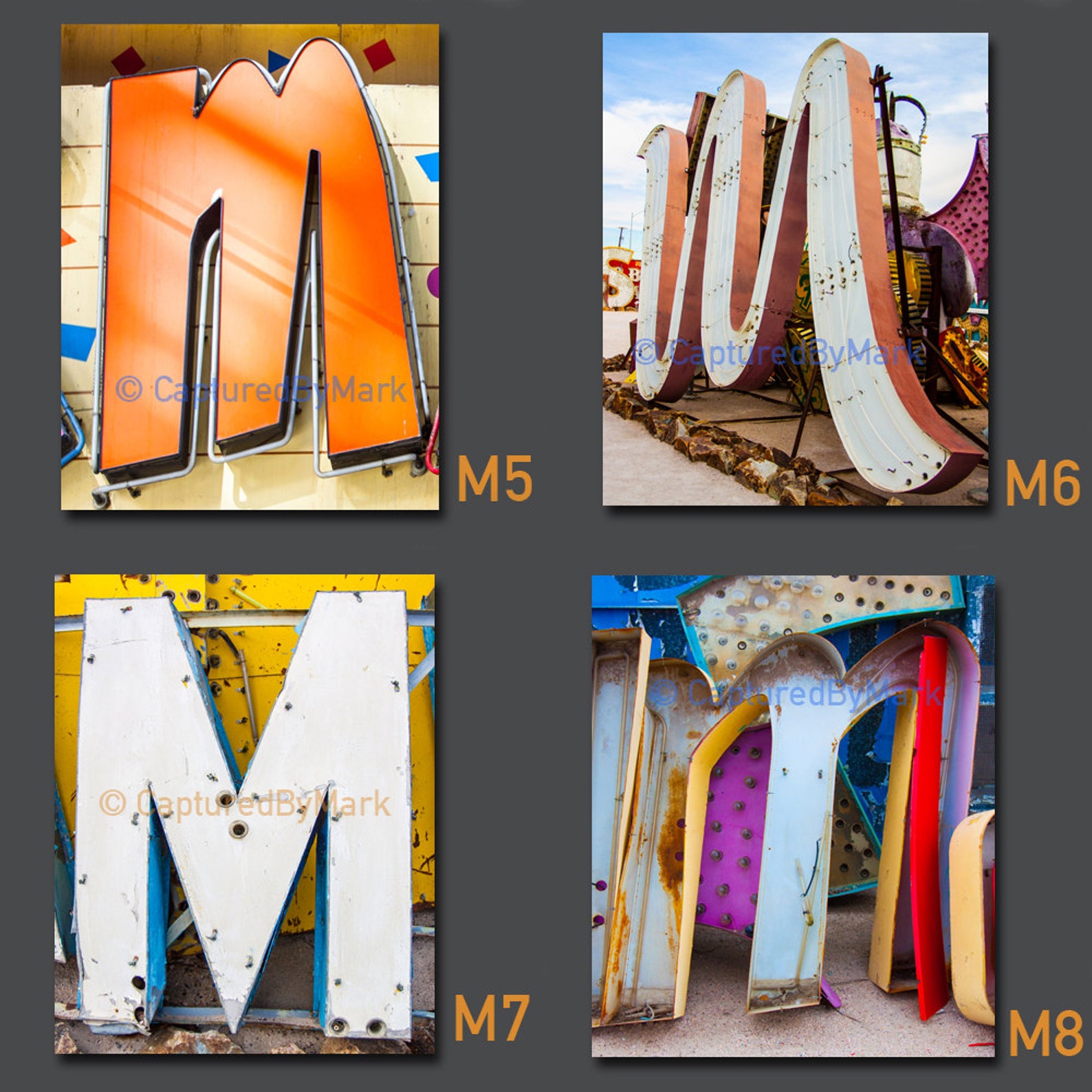 Letter Art, Letter M Alphabet Art, Vintage Vegas Neon Sign Letter Fine ...