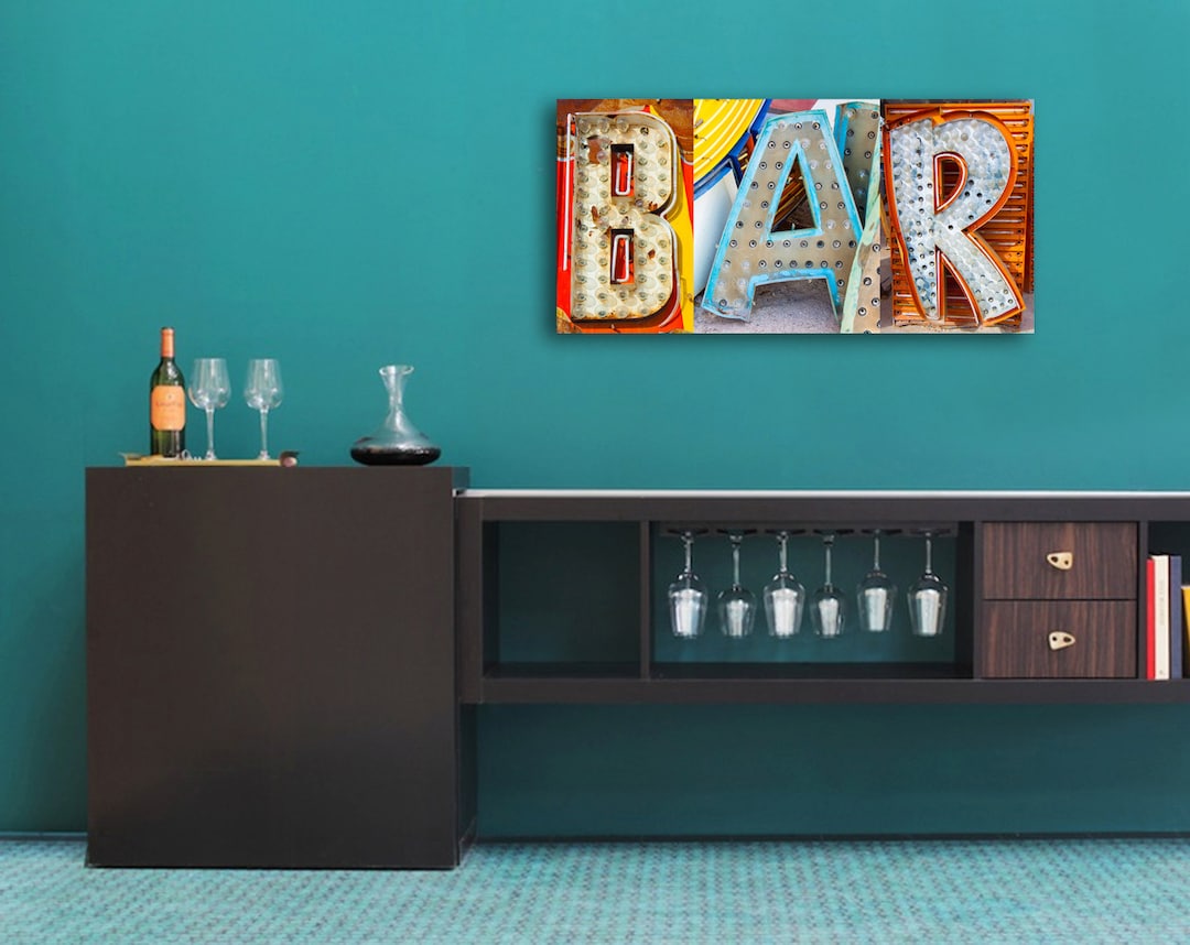 Neon Bar Sign, Custom Vegas Letter Art, Vegas Neon Letter Photos 15x30 ...