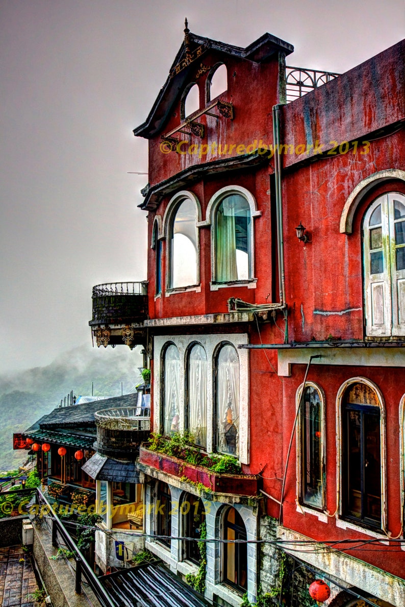 Red Building on Mist Covered Mountains Jiu Feng Taiwan - Etsy