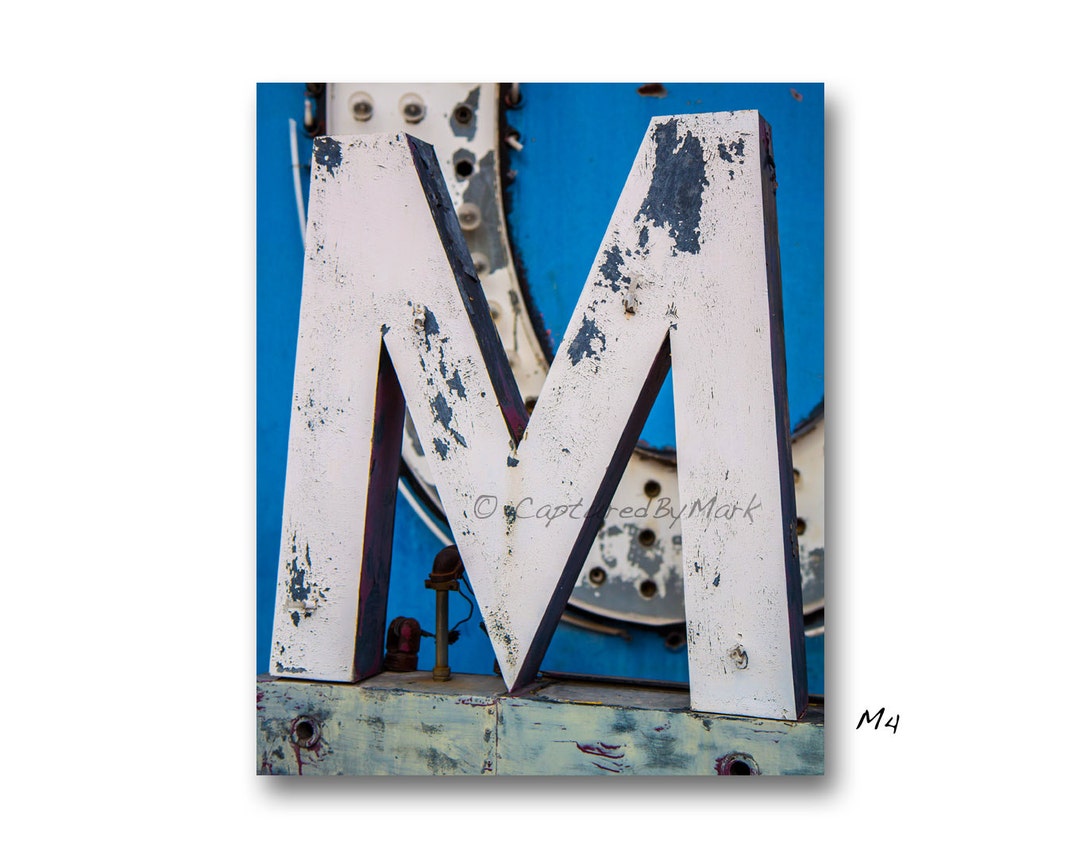 Letter Art, Letter M Alphabet Art, Vintage Vegas Neon Sign Letter Fine ...