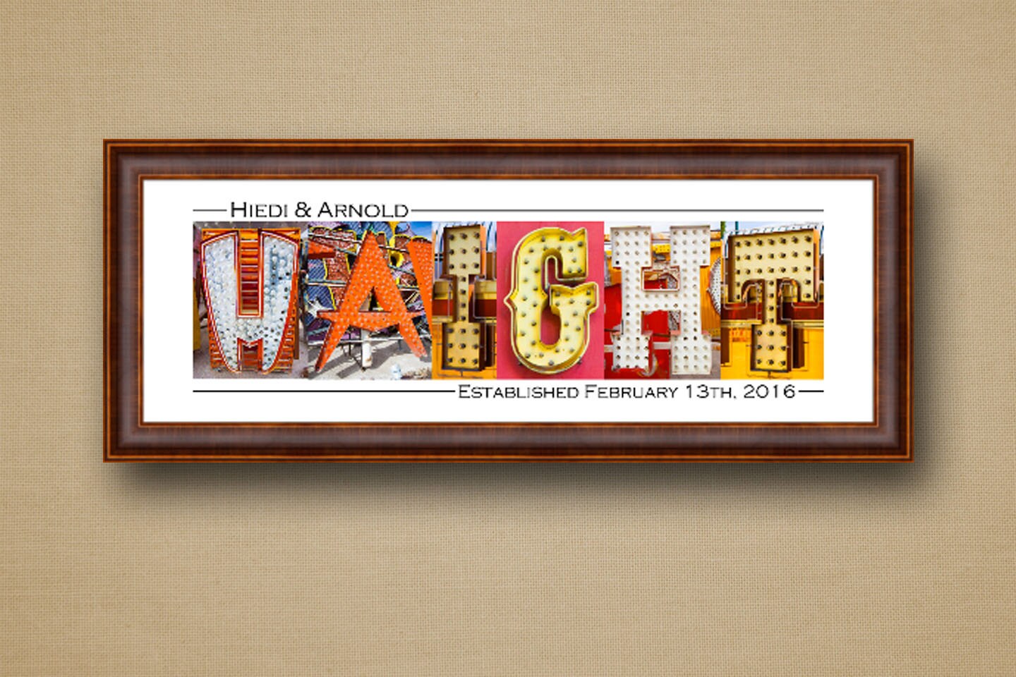 Vegas Wedding Sign, Custom Framed, 12x36, Vintage Vegas Neon Letter Art ...