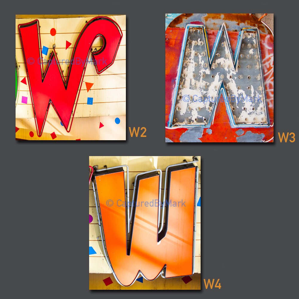 Letter Art, Letter W Alphabet Art, Vintage Vegas Neon Sign Letter Fine ...