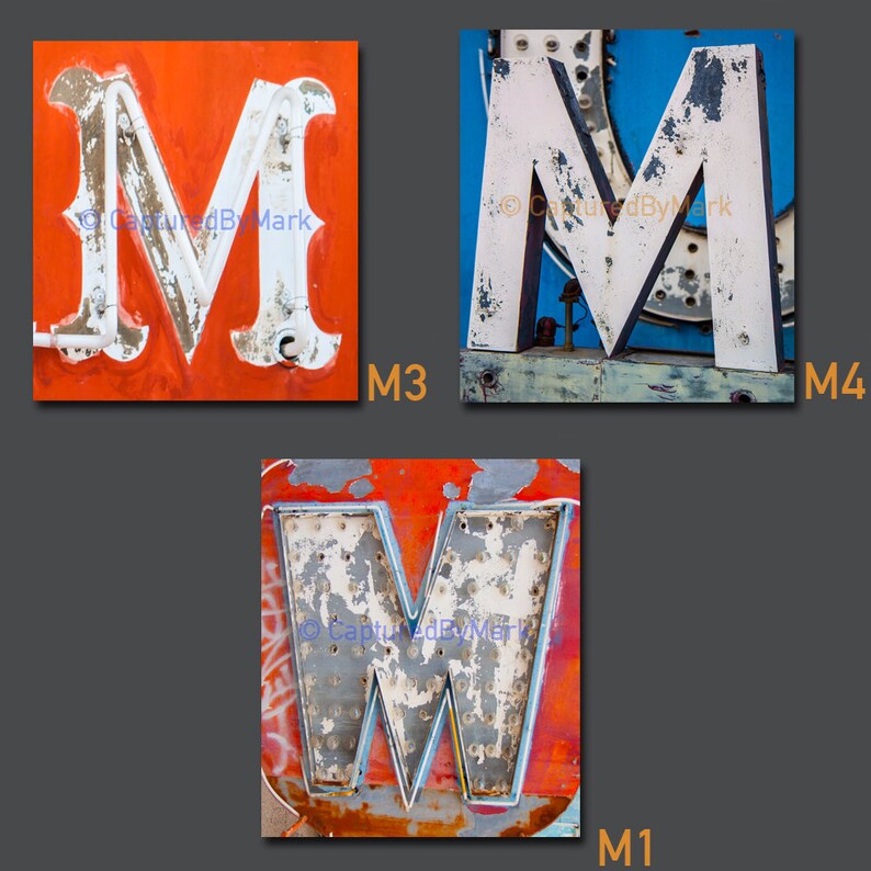 Letter Art, Letter M Alphabet Art, Vintage Vegas Neon Sign Letter Fine ...