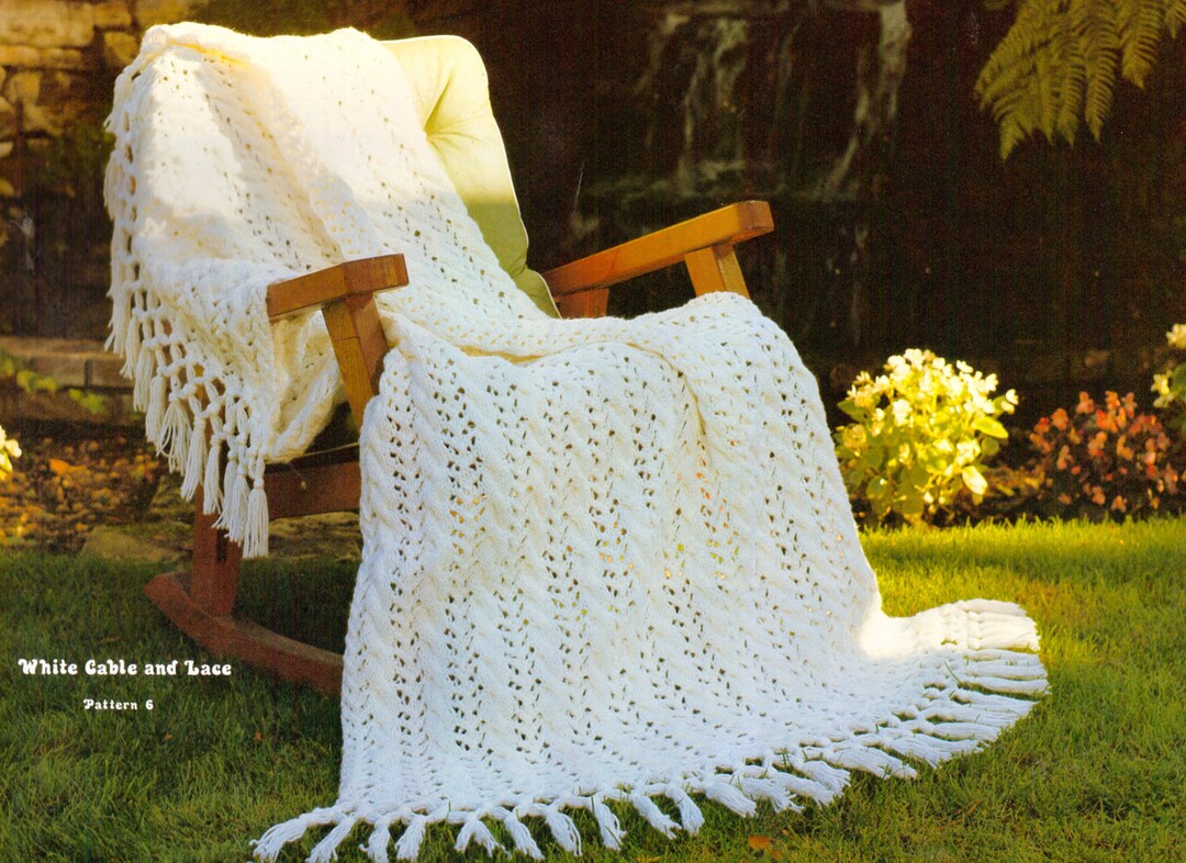 White Cable and Lace Afghan Pattern, Lacy Pattern, Vintage Knitting ...