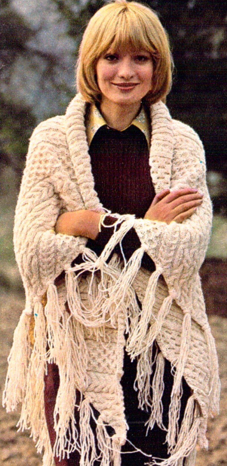 Aran Shawl- Vintage Knitting Pattern, Cabled Wrap, PDF Instant Download ...