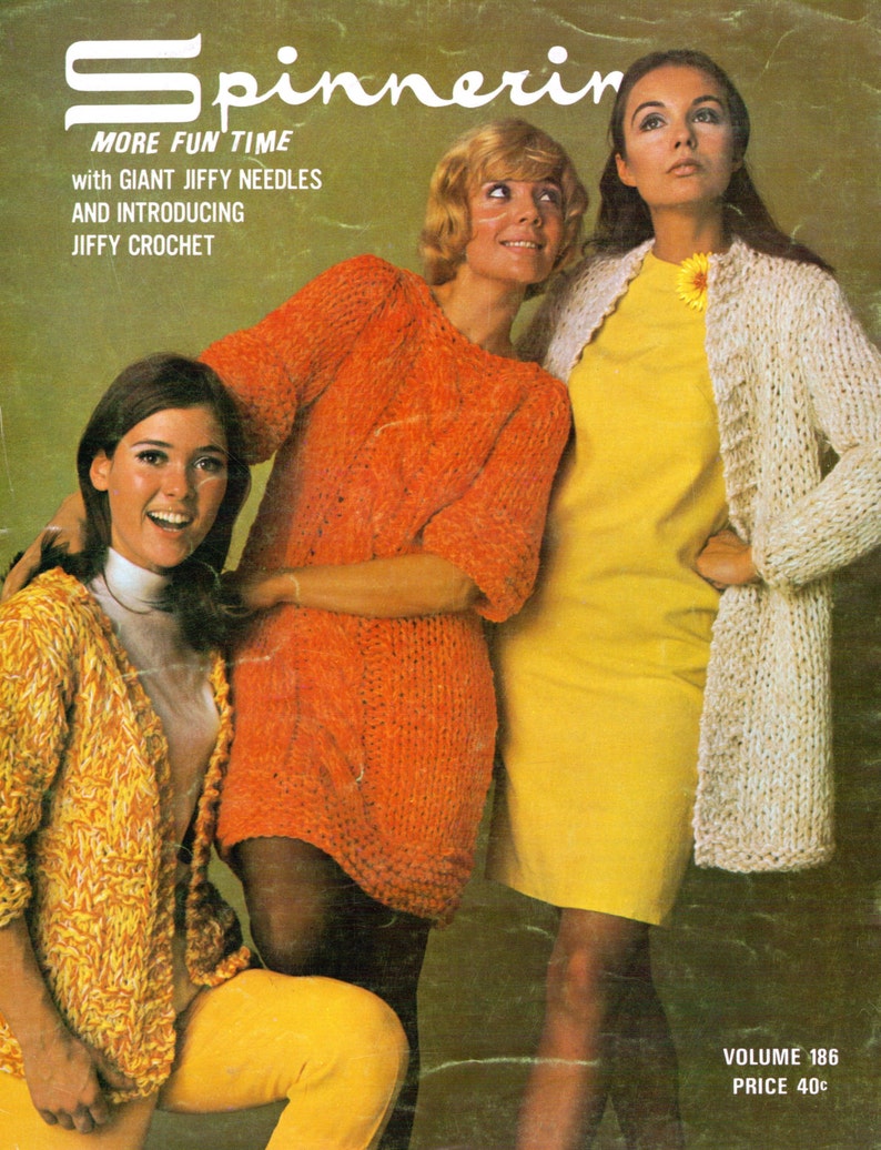 3 Chunky Sweaters- Vintage Knitting Patterns, Chunky Bulky Yarn ...