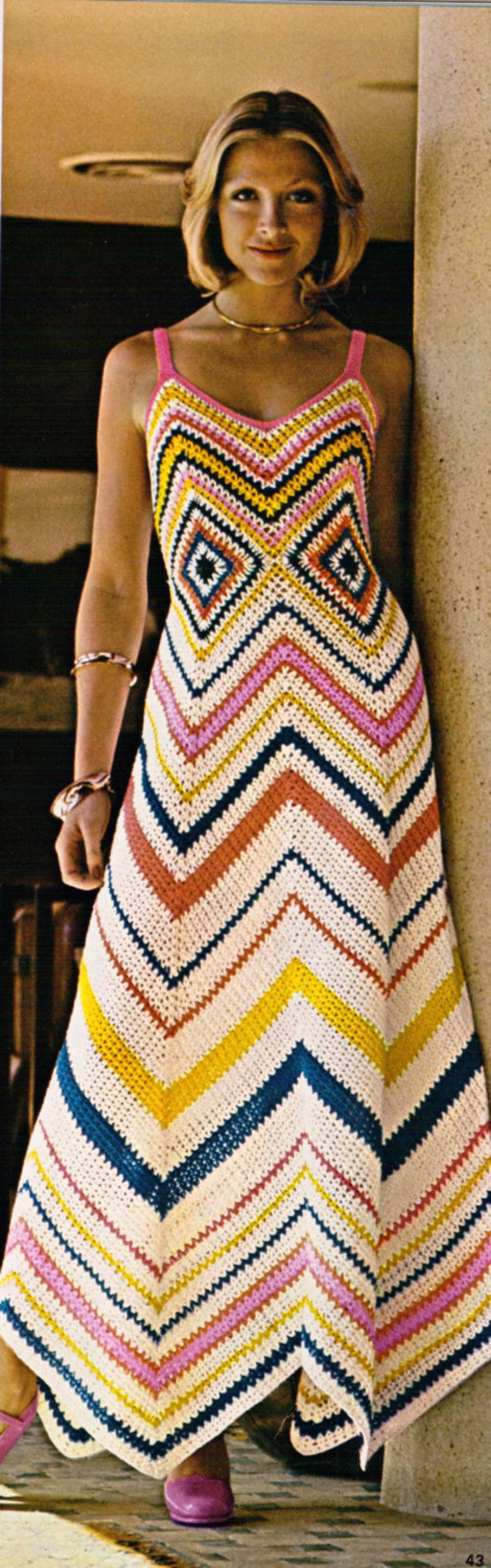 Chevron Maxi Dress - Vintage Crochet Pattern, Summer Dress, Adult Women ...
