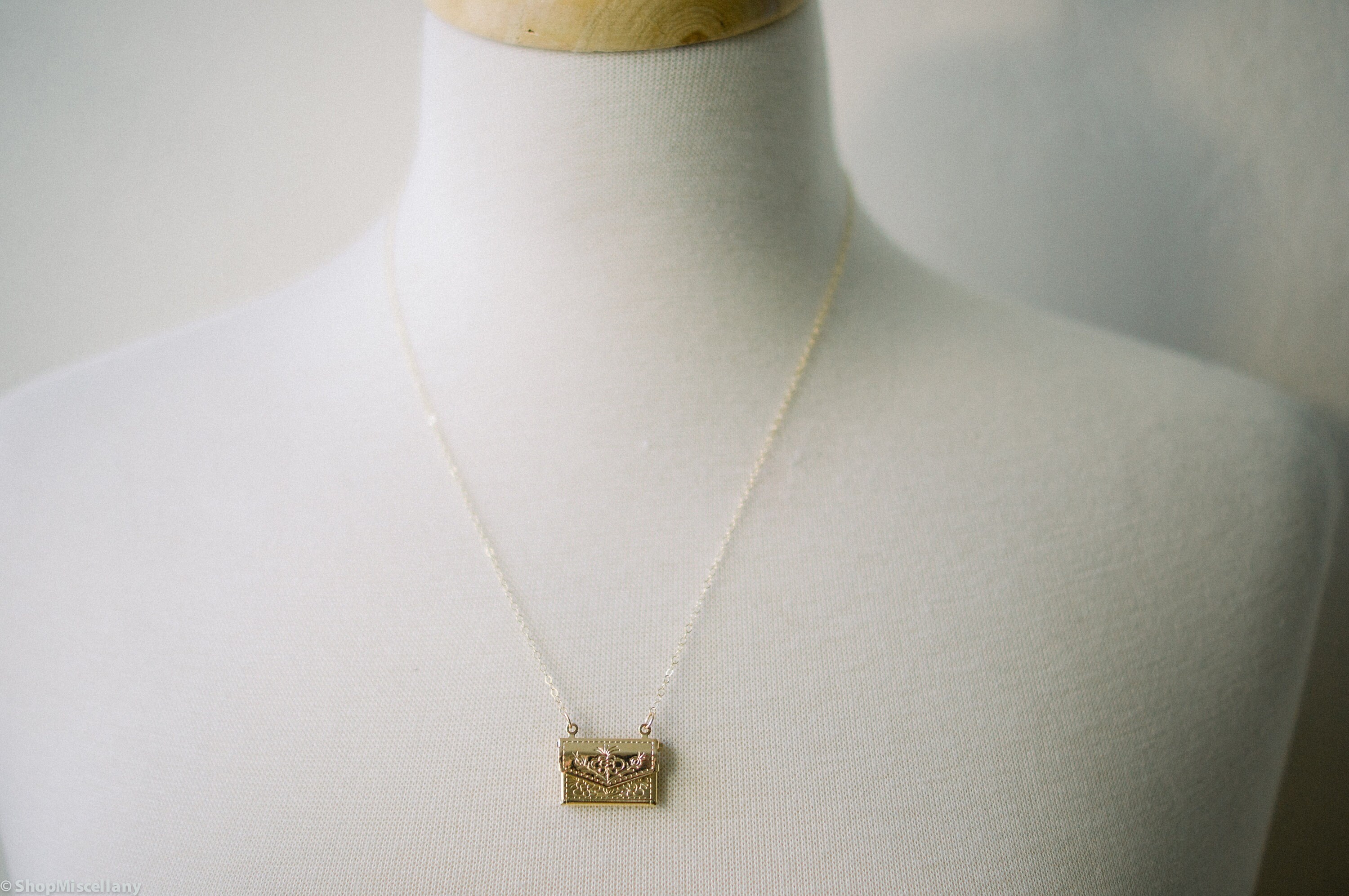 Envelope Locket Necklace letter Locket Necklace dainty Gold | Etsy