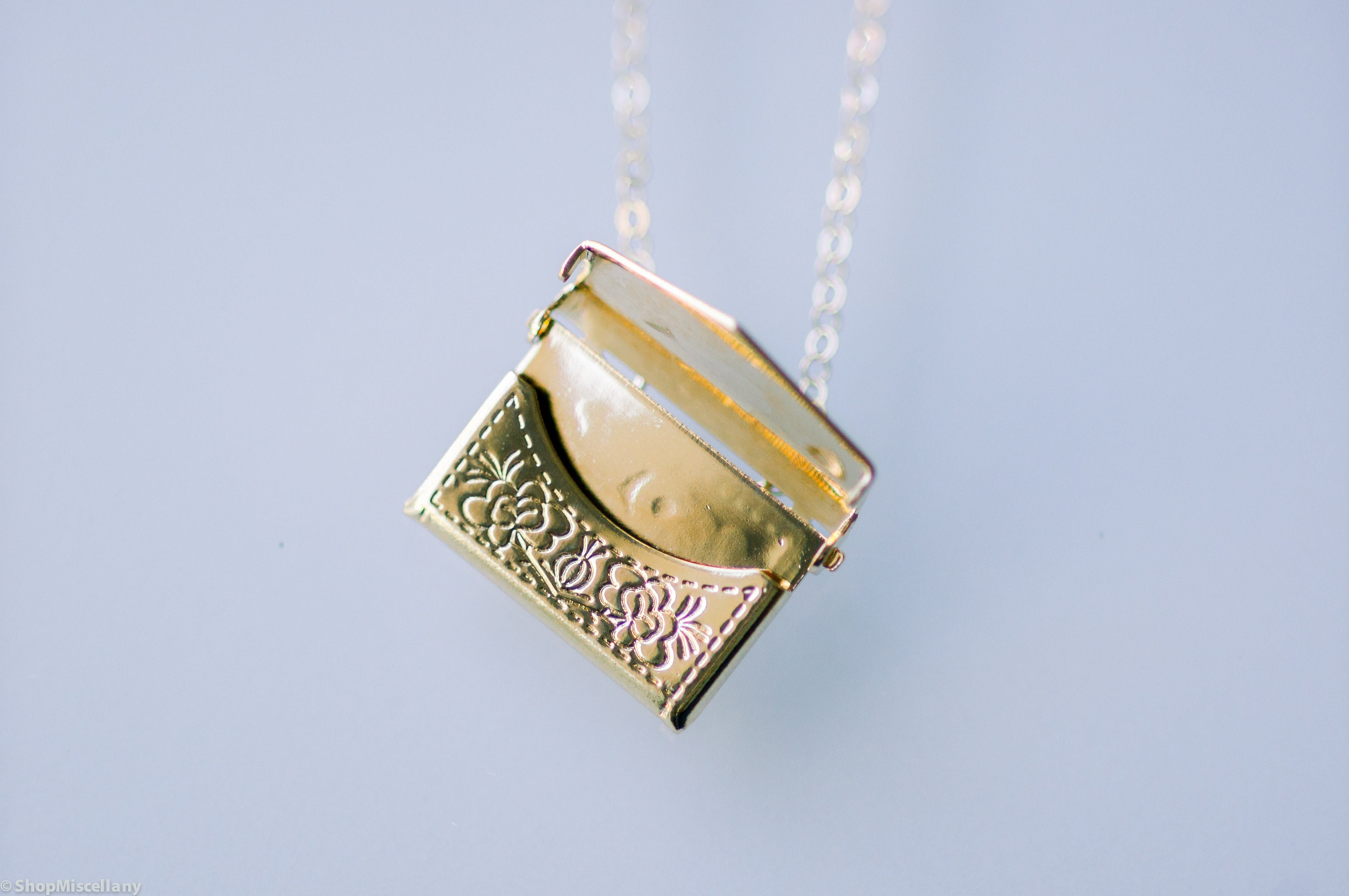 Envelope Locket Necklace letter Locket Necklace dainty Gold | Etsy