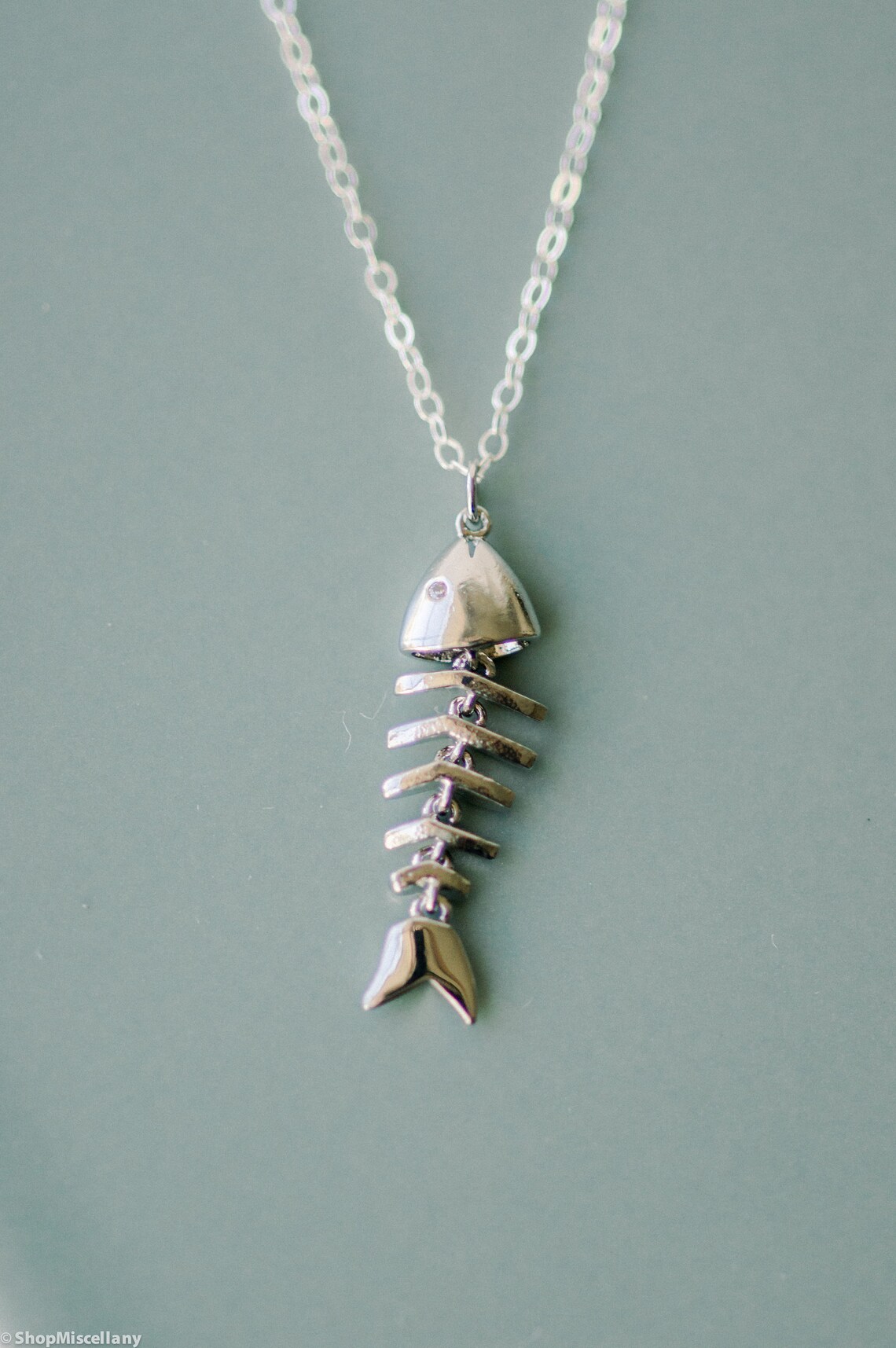 Silver Fish Skeleton Necklace • Dainty Fishbone Necklace • Fish Bone ...