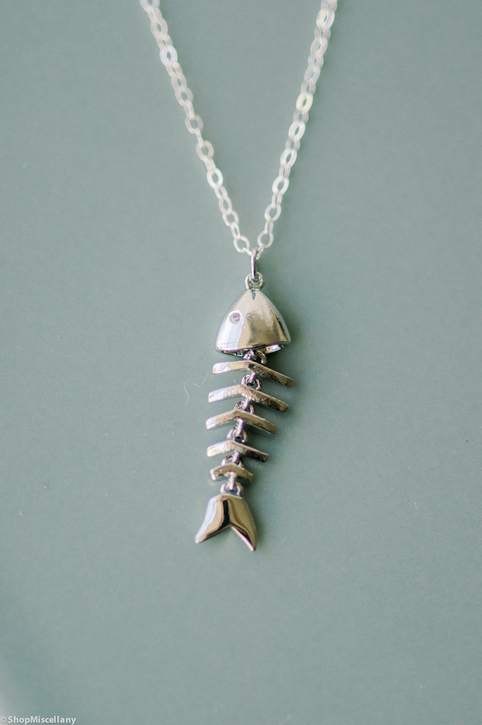 Silver Fish Skeleton Necklace • Dainty Fishbone Necklace • Fish Bone ...