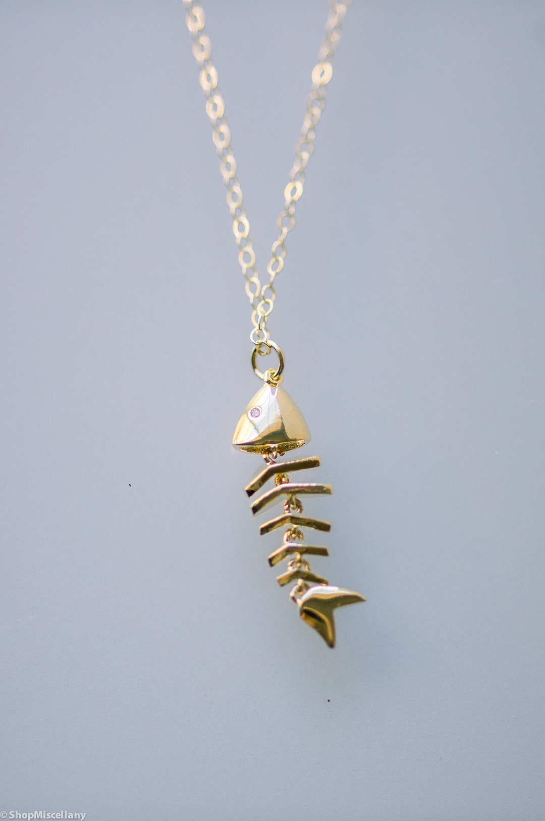 Gold Fish Skeleton Necklace • Dainty Fishbone Necklace • Fish Bone ...