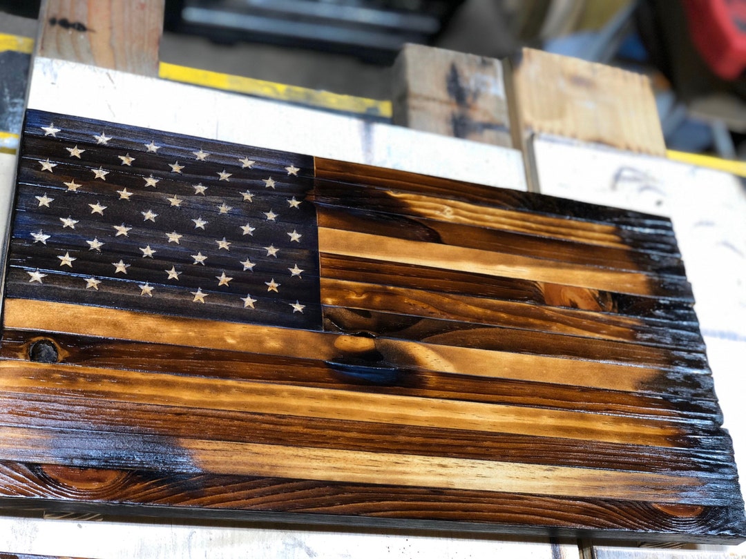 Rustic Charred Wood American Flag, Wood American Flag, Distressed ...