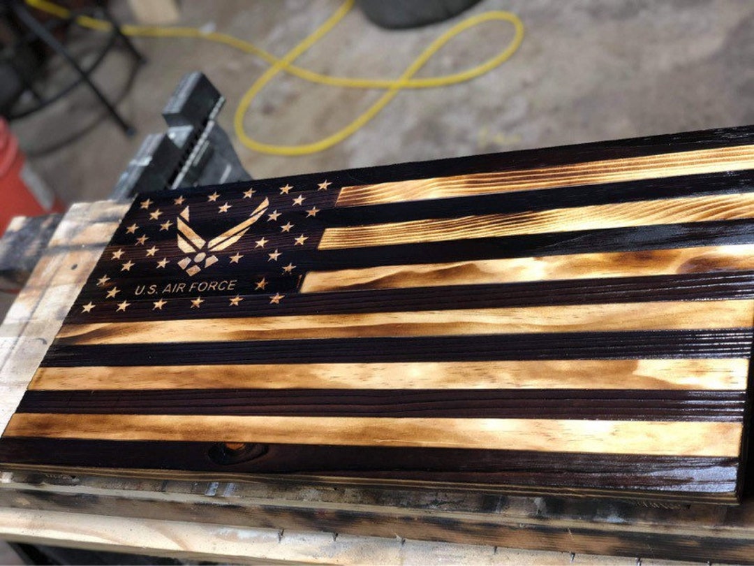 Air Force Rustic Wood Burned American Flag, Wood American Flag, Air ...