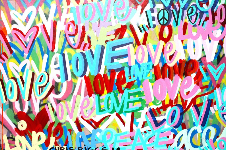 Chris Riggs Love Peace and Hearts Original Painting Modern Word Street ...