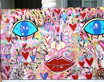 Chris Riggs Abstract Portrait Painting Black Canvas Modern - Etsy