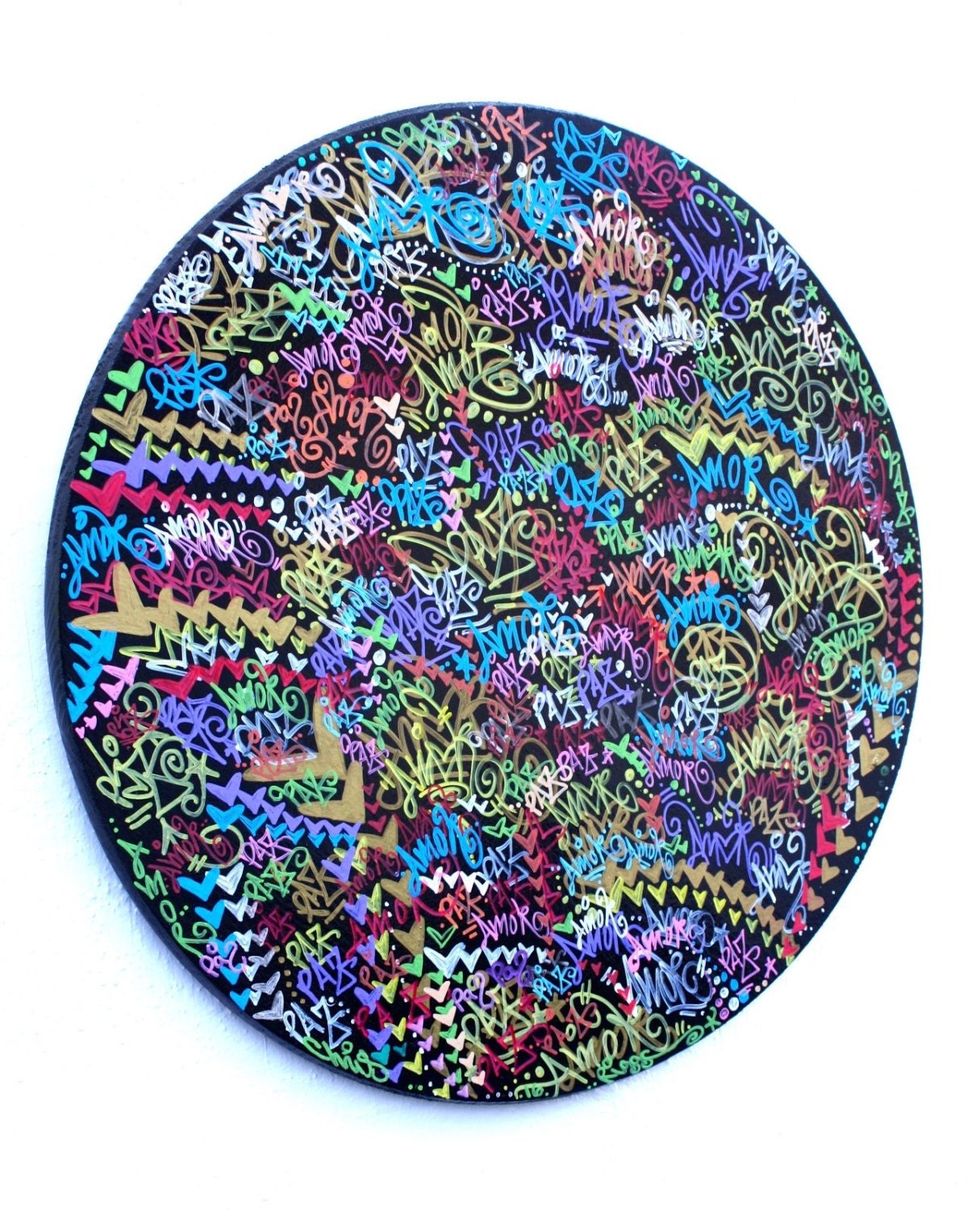 Chris Riggs Love & Peace in Spanish Painted on Thick Wood Acrylic Paint ...