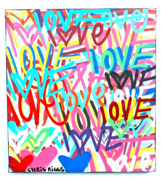 Chris Riggs Love and Hearts Original Painting Modern Word | Etsy