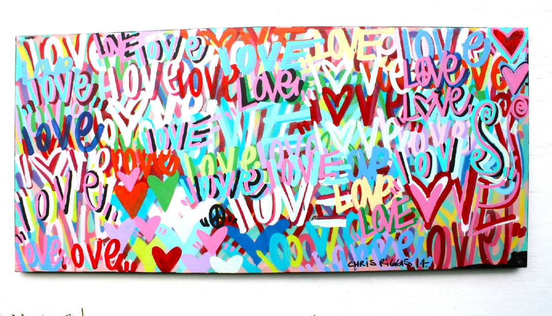 Chris Riggs Love Peace and Hearts Original Painting Modern - Etsy
