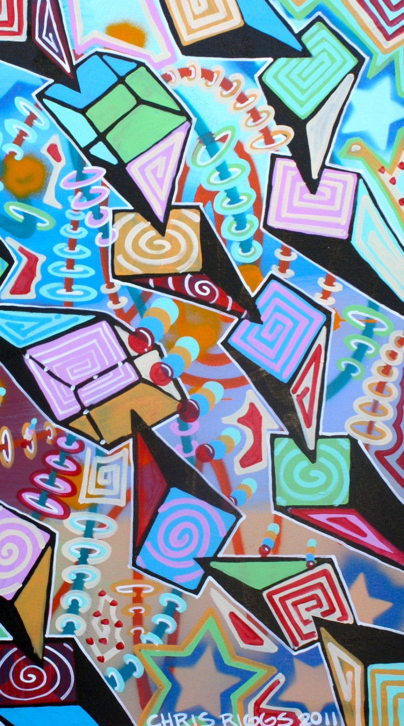 Chris Riggs Original Abstract Painting Eyes Cubes Shapes Colorful ...