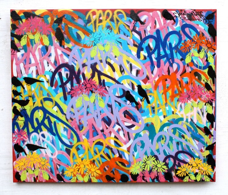 Chris Riggs Original Paris Flowers Birds Painting Modern - Etsy