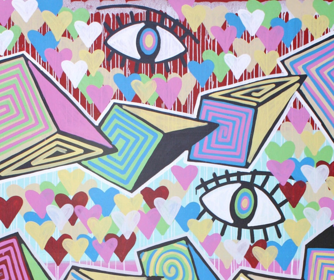 Chris Riggs Big Giant Huge Abstract Cubism Heart Urban Painting Canvas ...