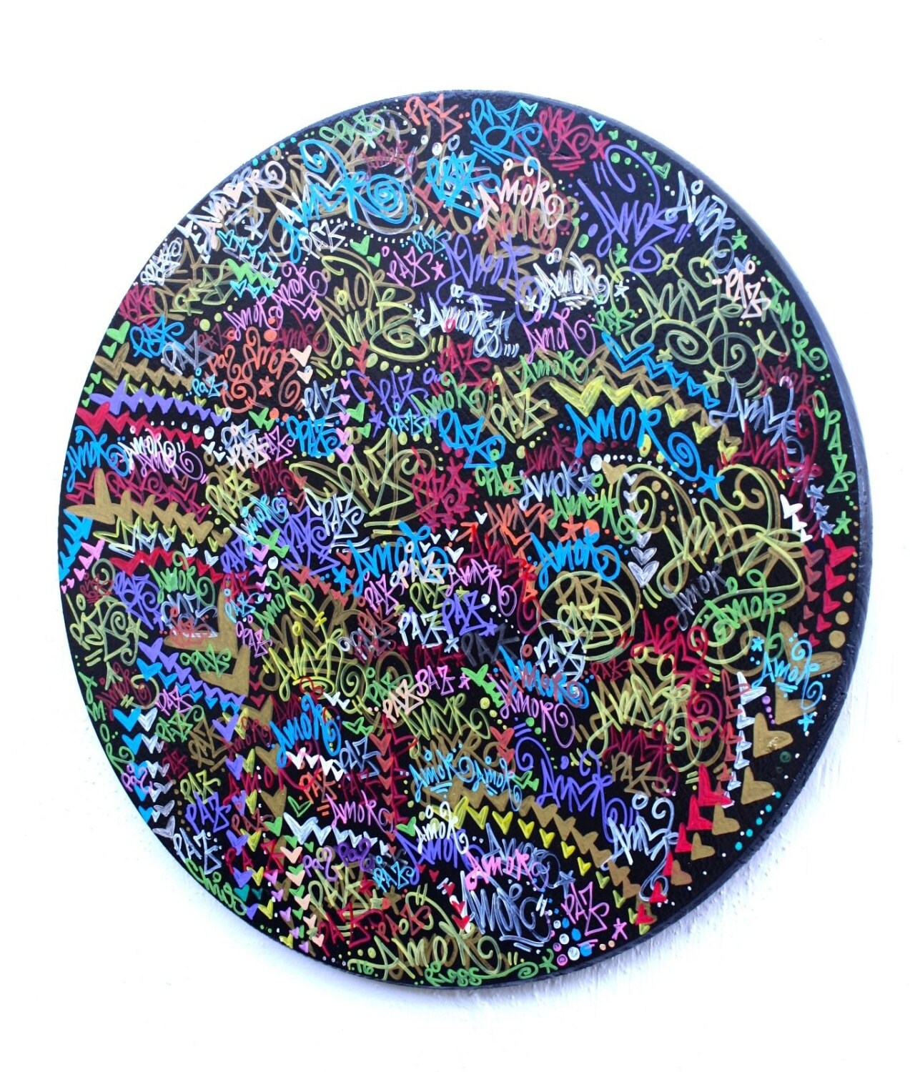 Chris Riggs Love & Peace in Spanish Painted on Thick Wood Acrylic Paint ...