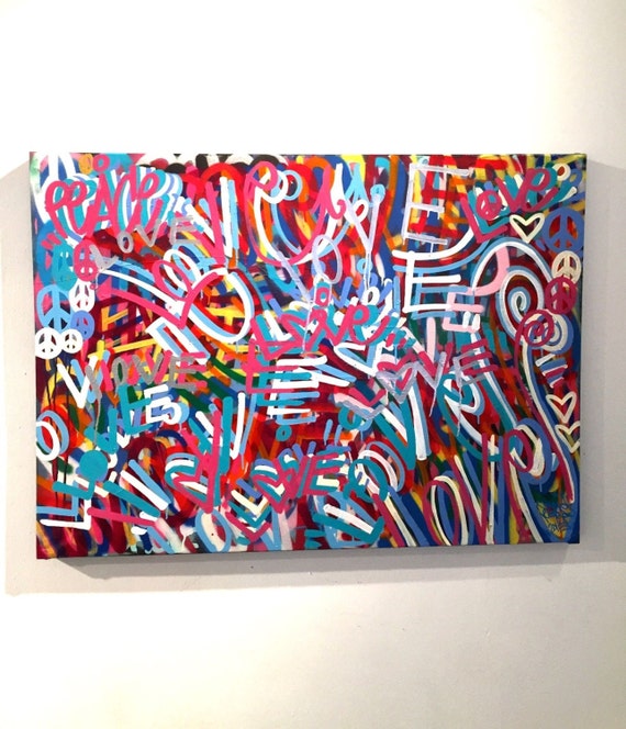 Chris Riggs love and hearts original painting modern word | Etsy