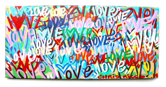 Chris Riggs love peace and hearts original painting modern | Etsy