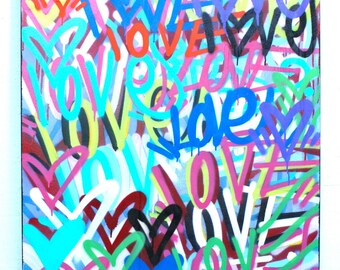 Chris Riggs Love and Hearts Original Painting Modern Word | Etsy