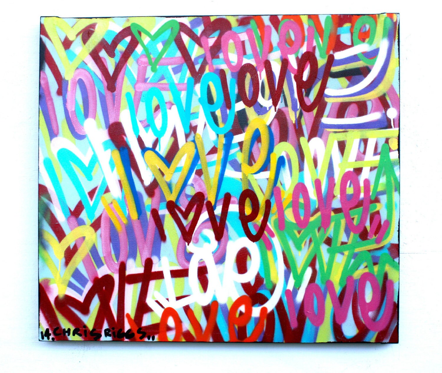 Chris Riggs Love and Hearts Original Painting Modern Word Street Art ...