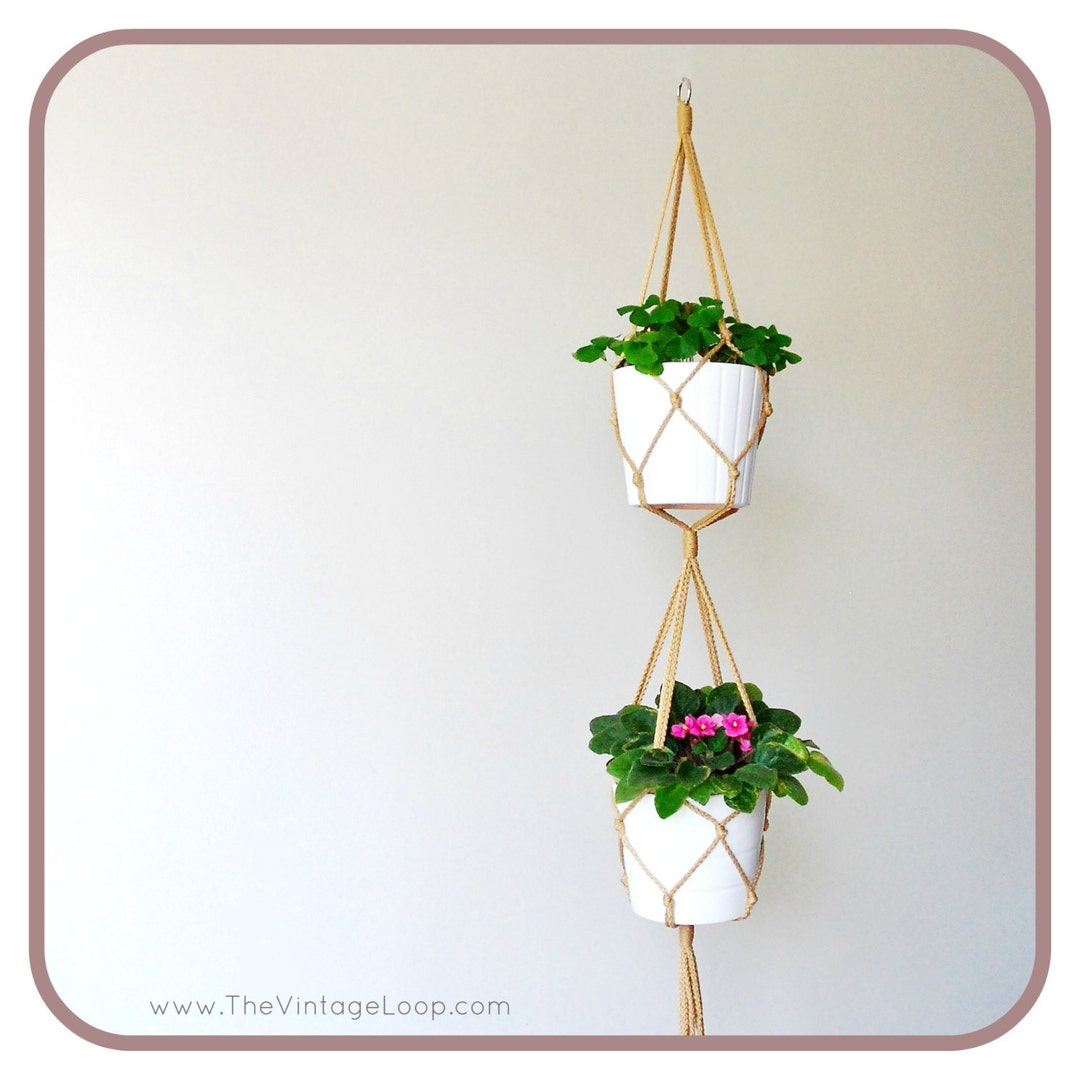 Double MACRAME PLANT HANGER // Double Hanging Planter // Simple Modern ...