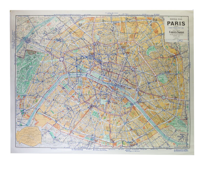 Paris Bus Stop Map With Numbered Lines 1953 Tarride - Etsy