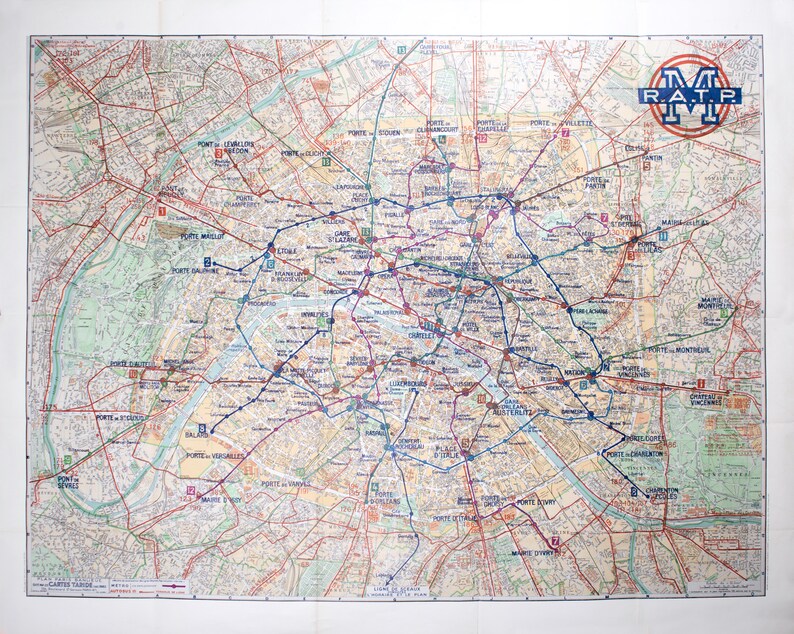 Large Paris Subway Map With Numbered Lines 1953 Tarride - Etsy