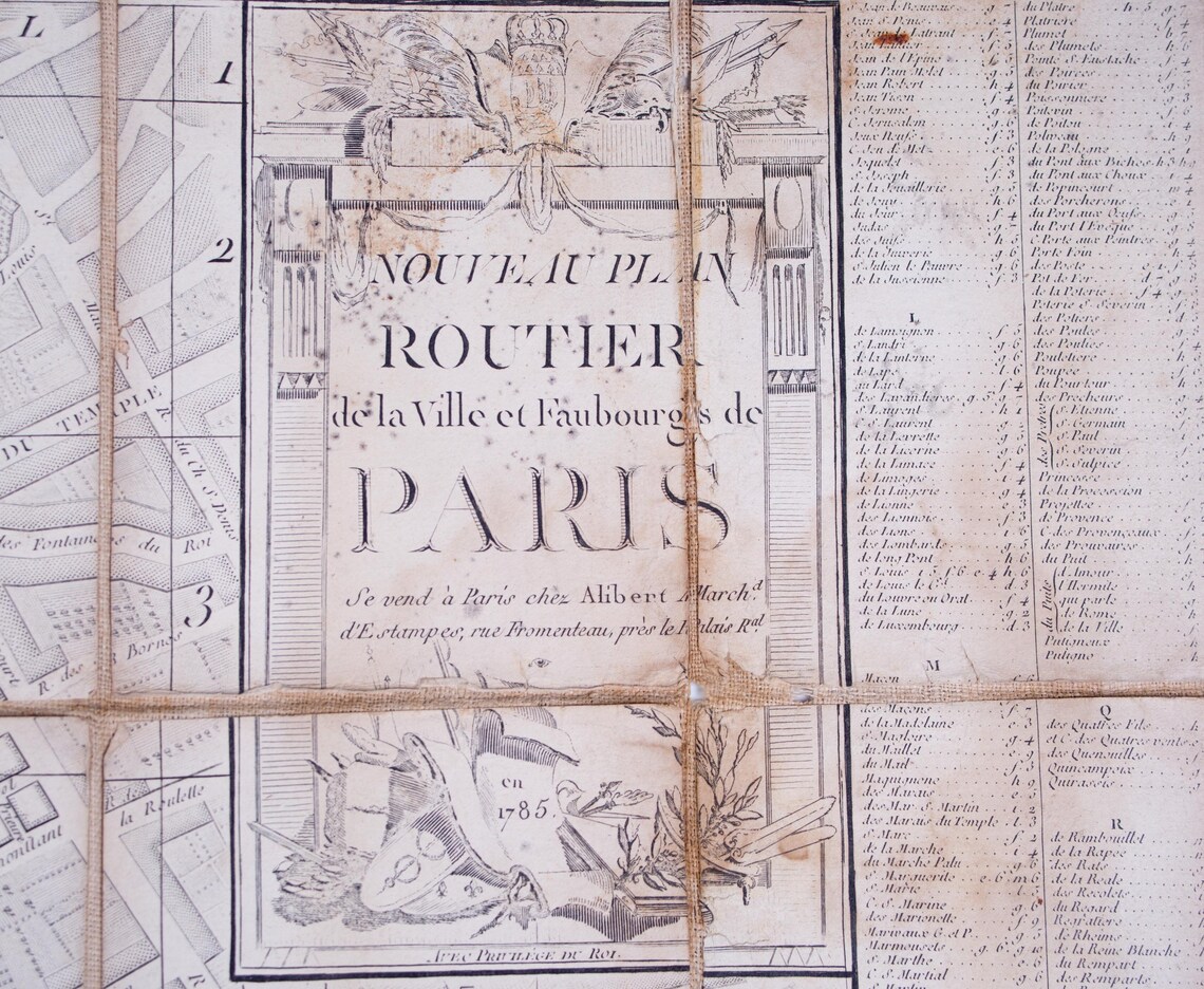 Large French Map of Paris Plan Routier De La Ville Et Faubourg 1785 ...