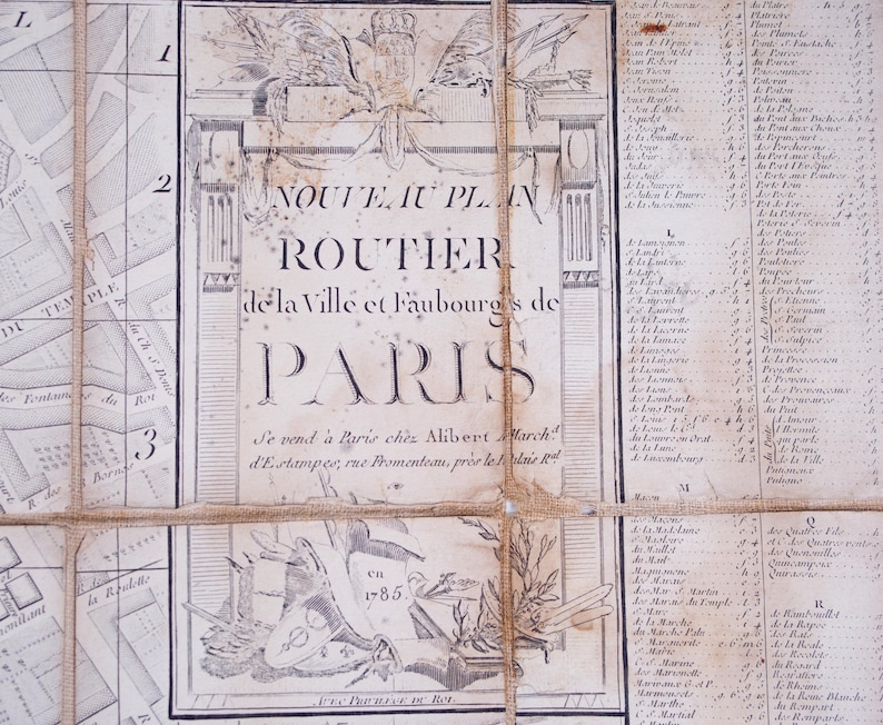 Large French Map of Paris Plan Routier De La Ville Et Faubourg 1785 ...