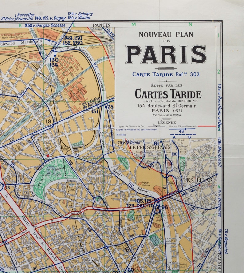 Paris Bus Stop Map With Numbered Lines 1953 Tarride - Etsy