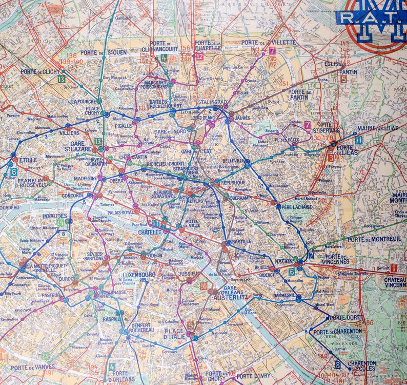 Large Paris Subway Map With Numbered Lines 1953 Tarride - Etsy