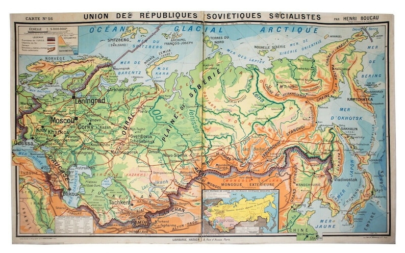 Large French Map of the USSR /URSS 1970 School Aid Soviet Union - Etsy