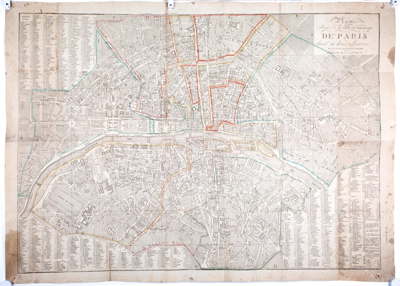 1825 Large French Map of Paris Plan Routier De La Ville Et Faubourg ...
