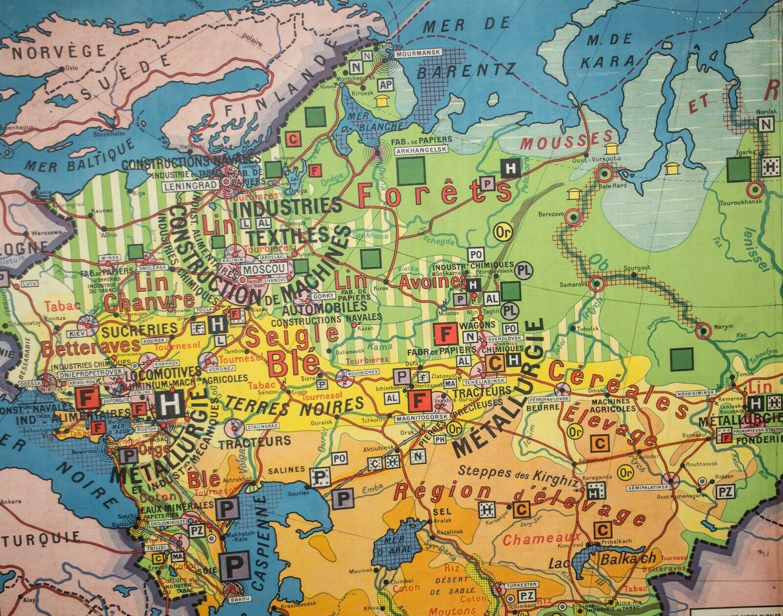 Large French Map of the USSR /URSS 1970 School Aid Soviet Union - Etsy