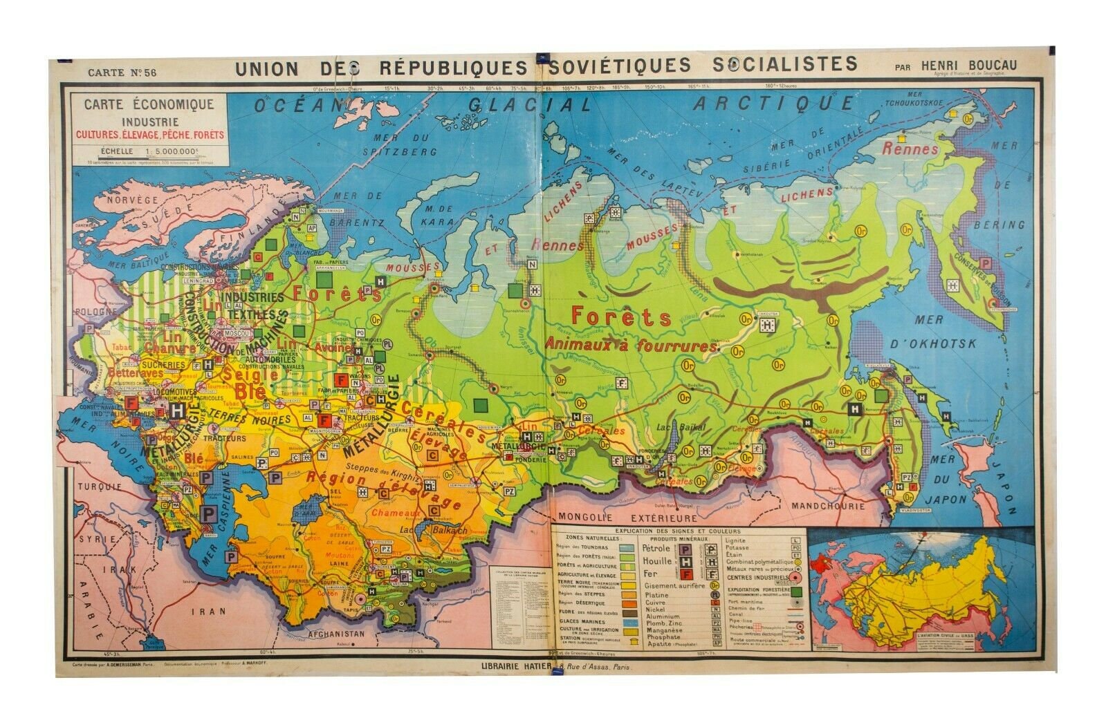 Large French Map of the USSR /URSS 1970 School Aid Soviet Union - Etsy