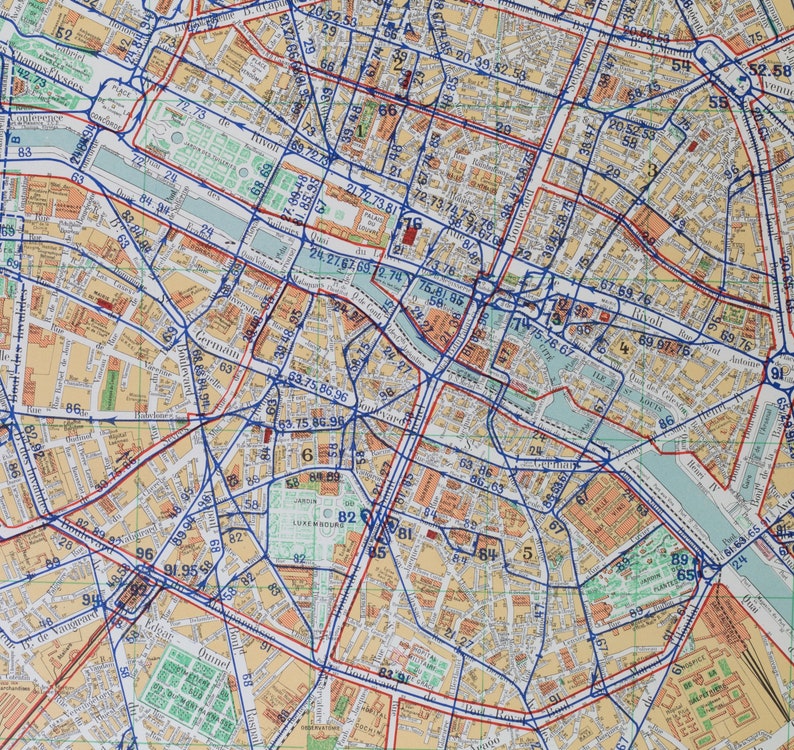 Paris Bus Stop Map With Numbered Lines 1953 Tarride - Etsy
